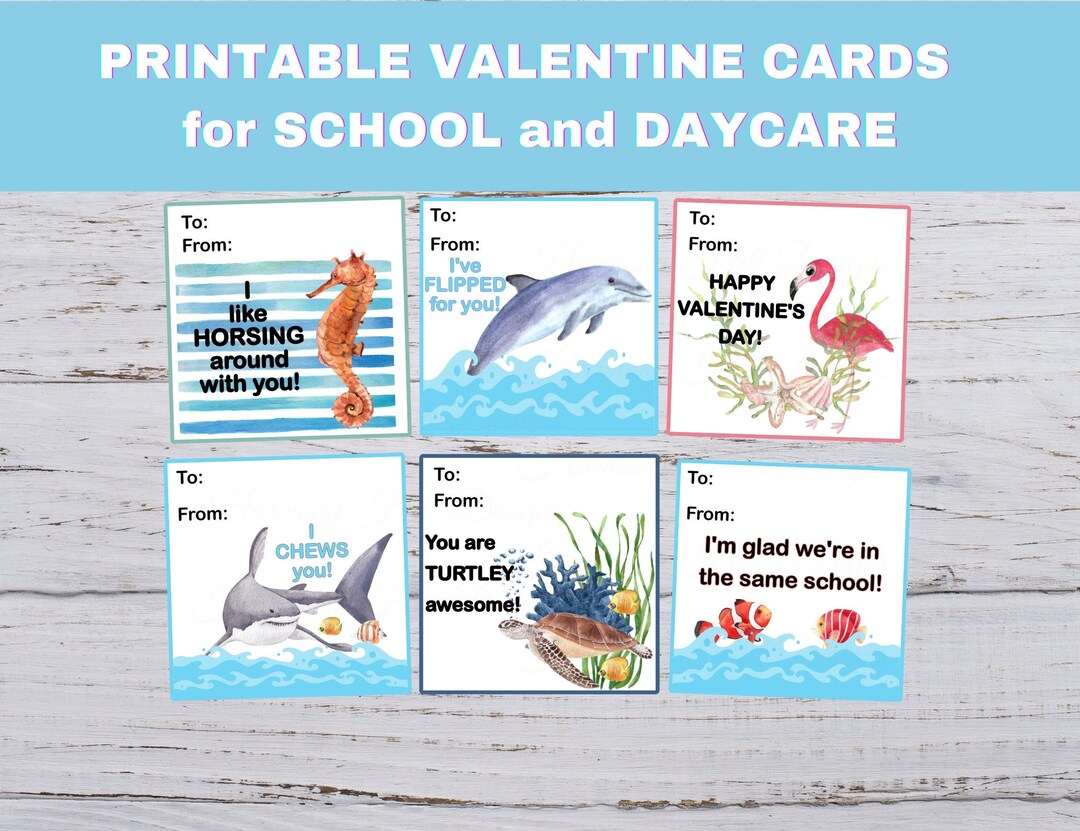 Ocean Valentine's Day Cards, Valentines for School, Printable Valentine ...
