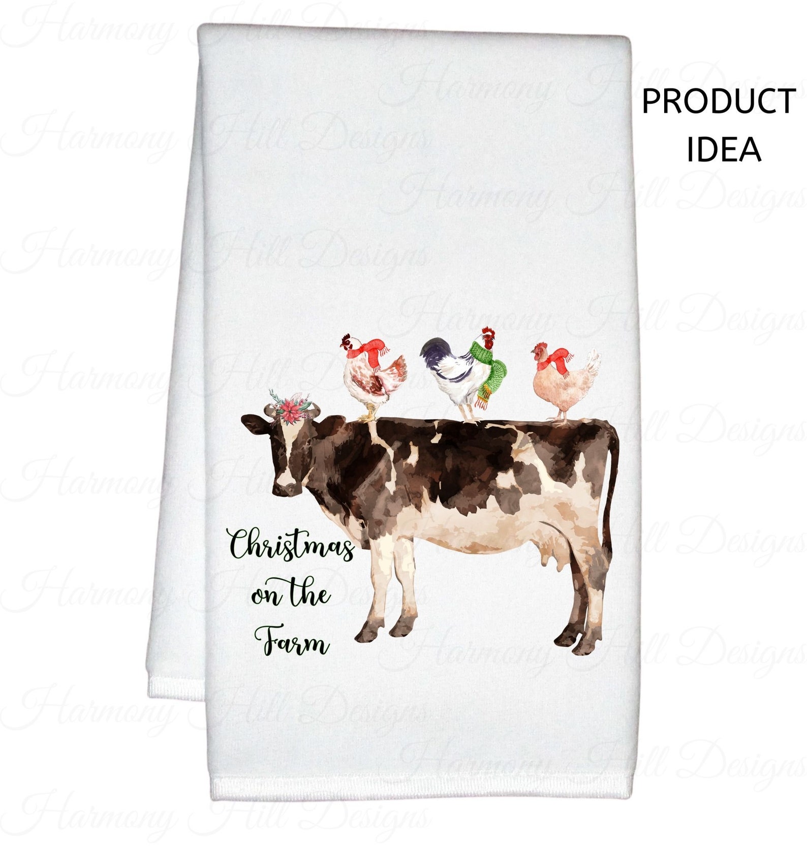 Christmas on the Farm, Christmas Cow and Chickens, Farmhouse Wall Art ...