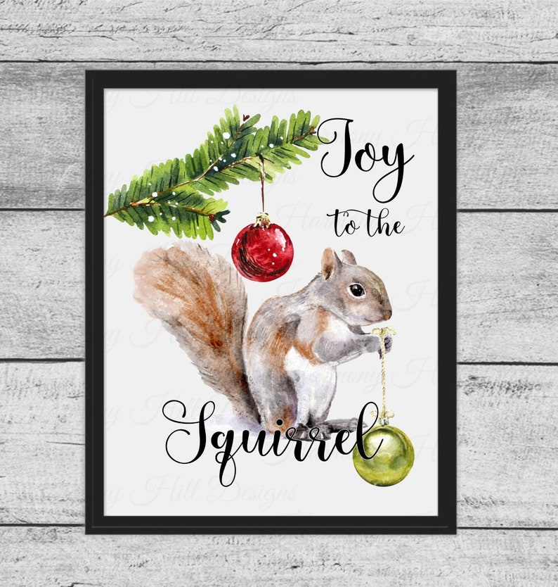 Squirrel Print, Joy to the Squirrel, Squirrel Printable, Christmas ...