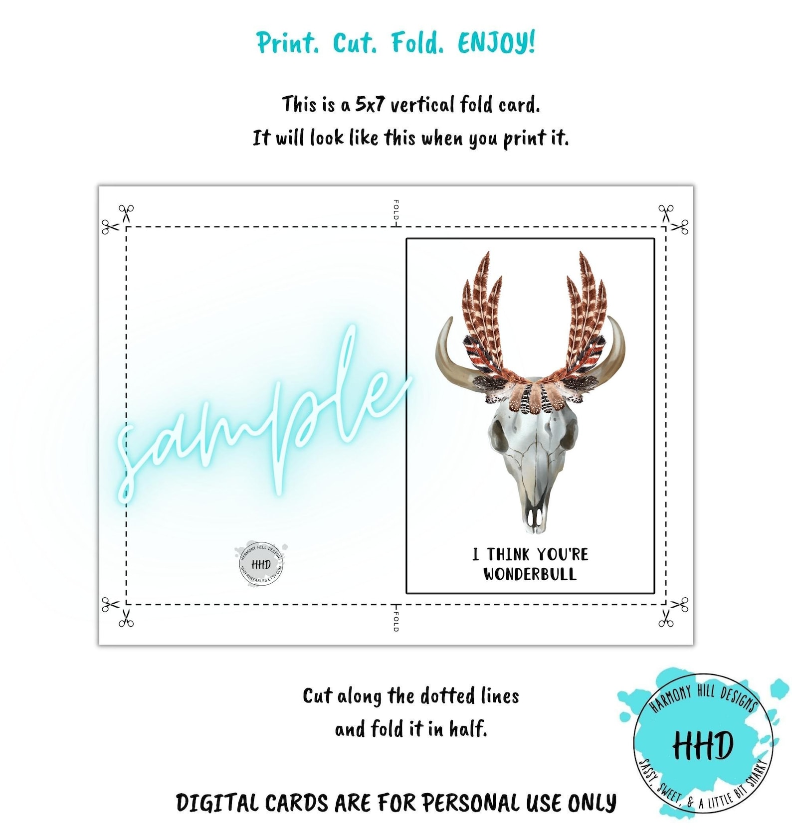 Bull Skull Card Bull Skull Printable Card I Think You're - Etsy