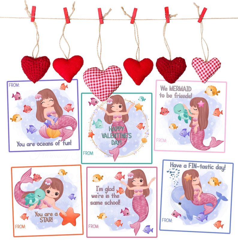 Mermaid Valentine Cards, Printable Mermaid Valentines, Printable ...