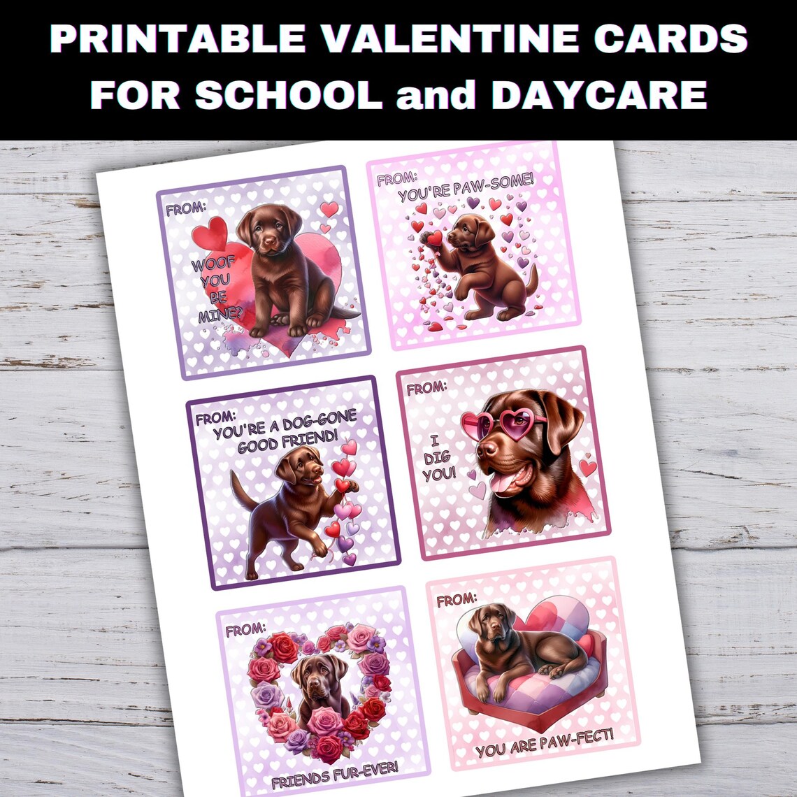 Dog Valentine Cards, Chocolate Lab Cards, Printable Valentines ...