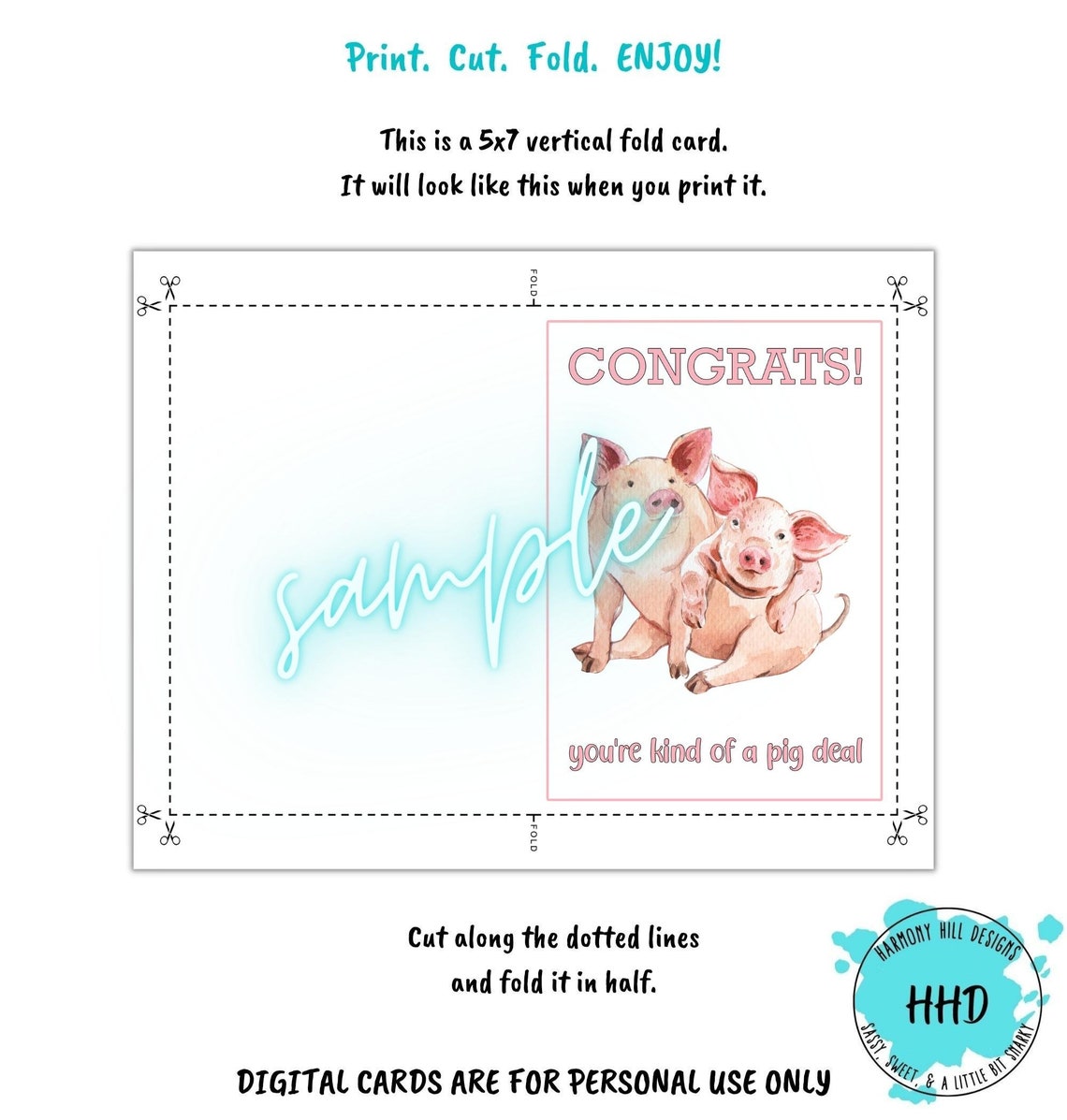 Congratulations Card, Punny Card, Punny Pigs Card, Pig Card to Print ...