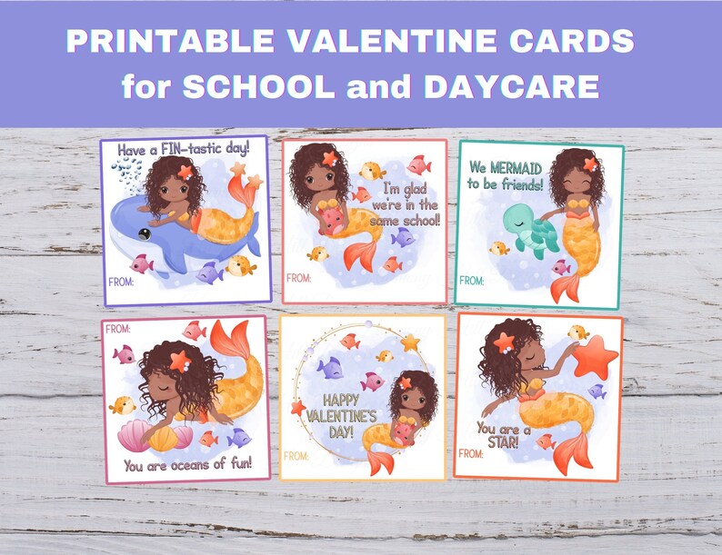 Mermaid Valentine Cards, Printable Mermaid Valentines for Class ...