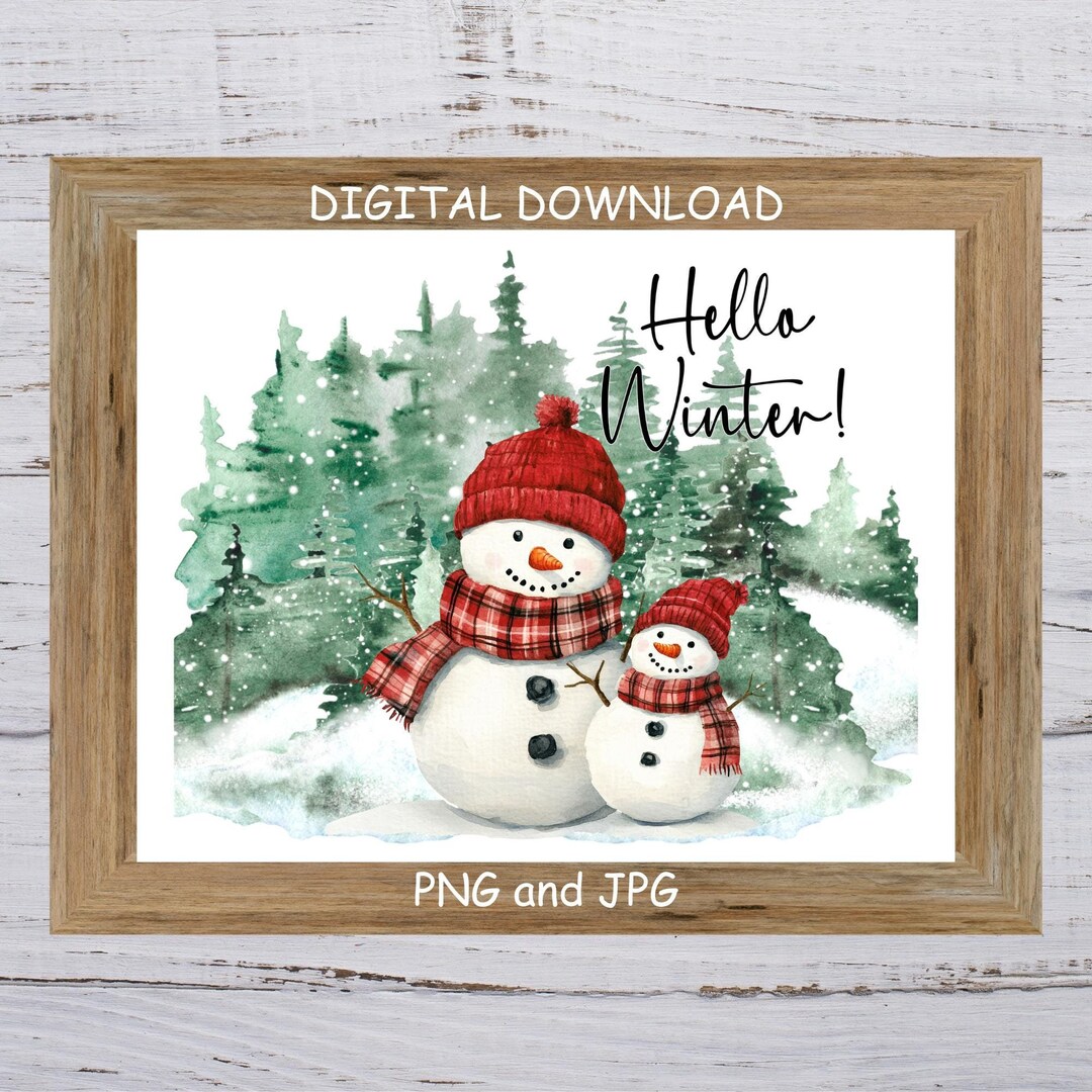 Snowman Printable, Winter Wall Decor, Snowman Hello Winter, Snowman ...