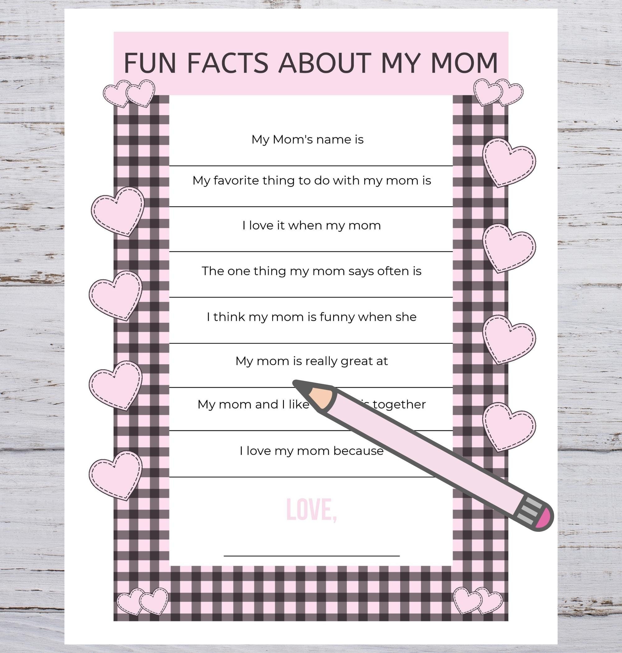 Fun Facts About My Mom, Mothers Day Printable, All About Mom From Child ...