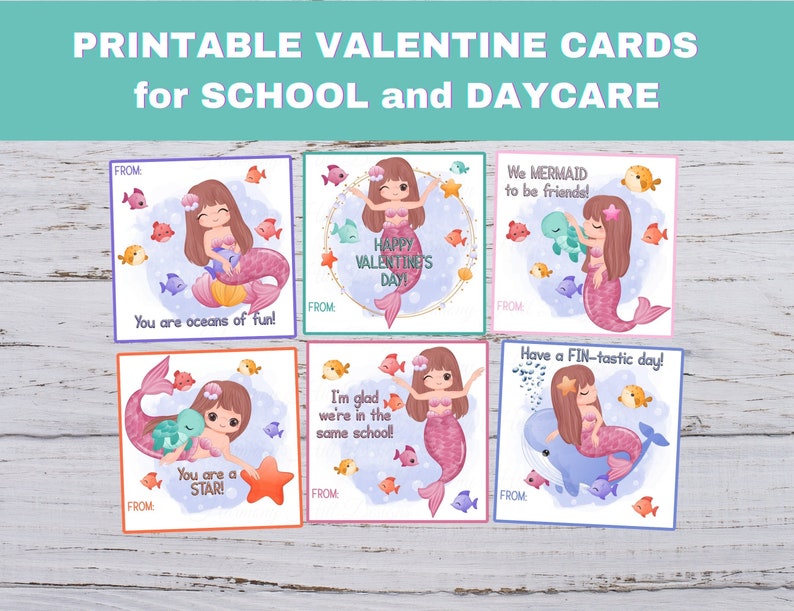 Mermaid Valentine Cards, Printable Mermaid Valentines, Printable ...