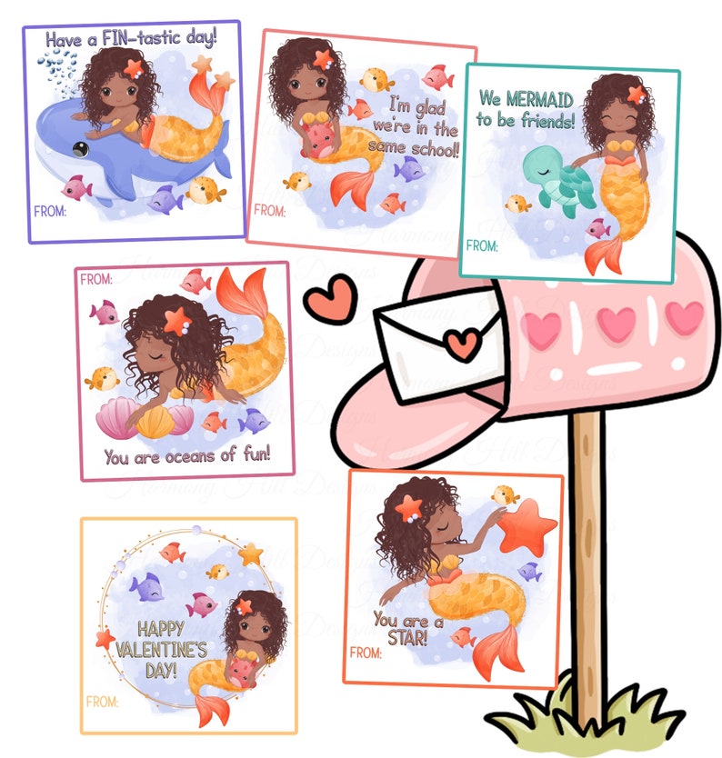 Mermaid Valentine Cards, Printable Mermaid Valentines for Class ...