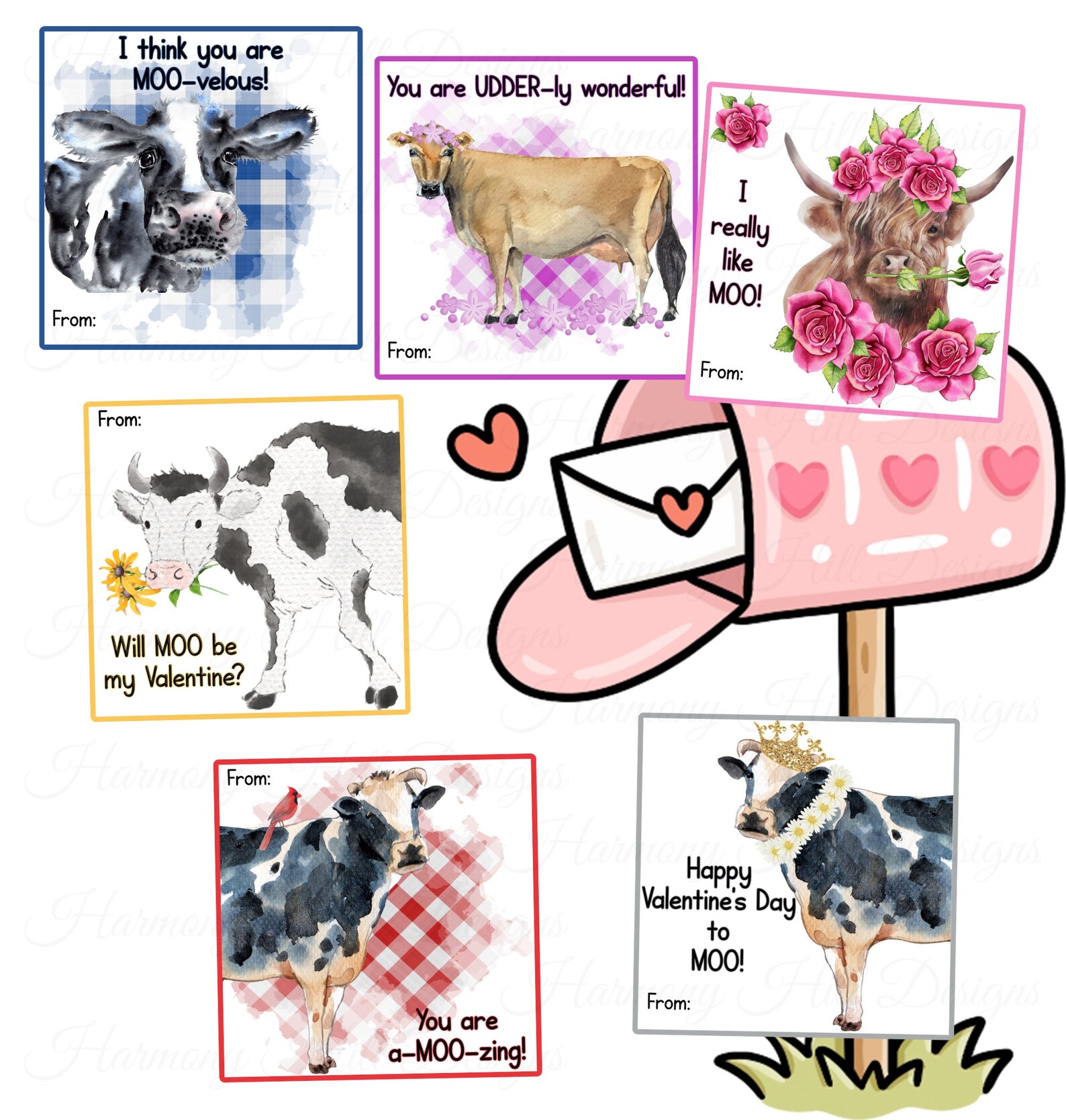 Cow Valentine Cards, Printable Cow Valentines, Printable Cow Valentine ...