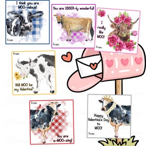 Cow Valentine Cards, Printable Cow Valentines, Printable Cow Valentine ...