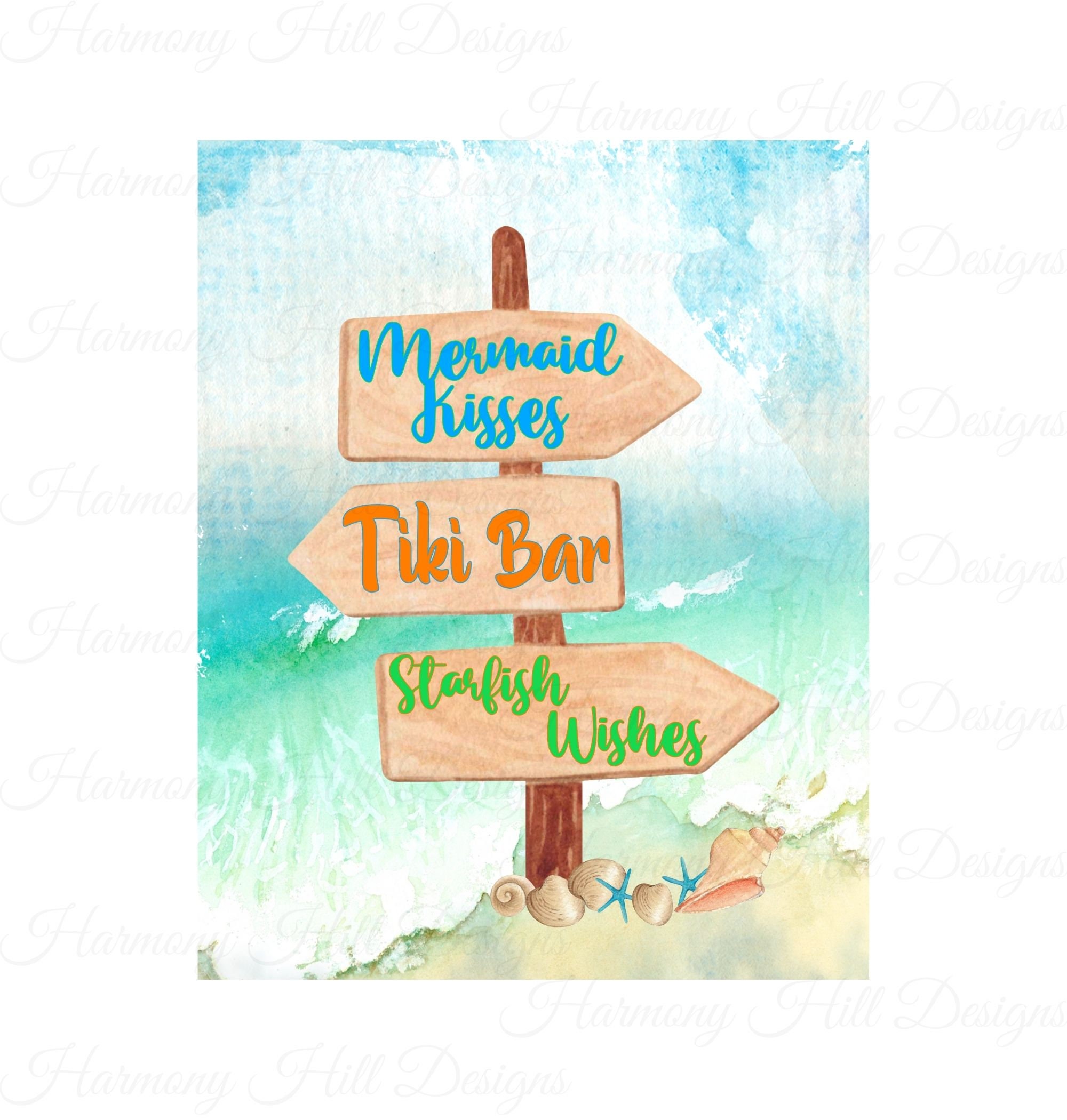 Beach Printable, Beach Signs Print, Mermaid Kisses Printable, Starfish ...