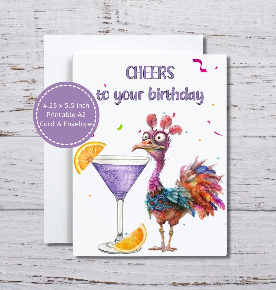 Chicken Birthday Card, Printable Card, Cheers to Your Birthday, Quirky ...