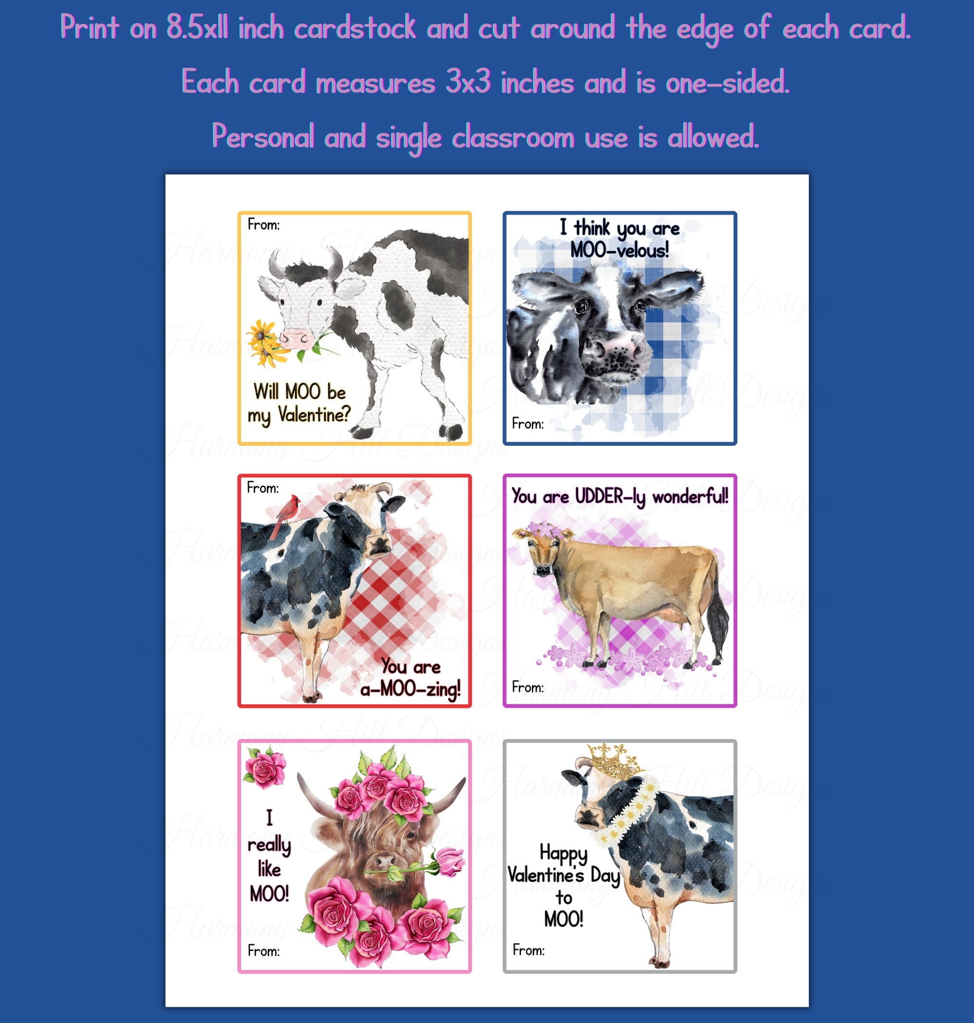 Cow Valentine Cards, Printable Cow Valentines, Printable Cow Valentine ...