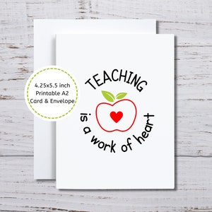 Teaching is a Work of Heart, Teacher Appreciation Card, Teacher Thank ...