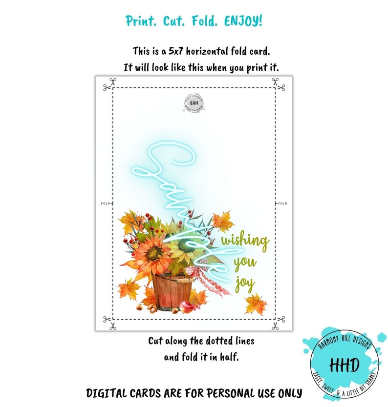 Sunflowers Card, Printable Card, 5x7 Printable Greeting Card, Wishing ...