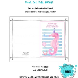 Ocean Birthday Card, Seahorse Birthday Card Printable, Kids Birthday ...