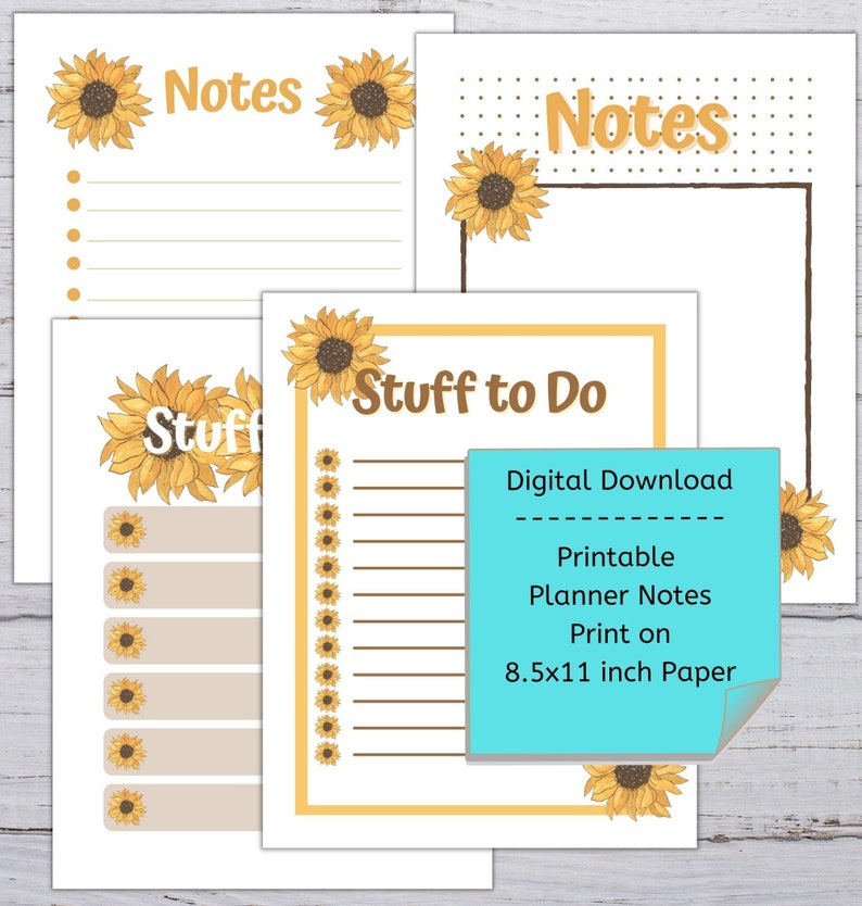 Printable Planner Pages, Sunflowers Notes, Sunflower Stationery to ...