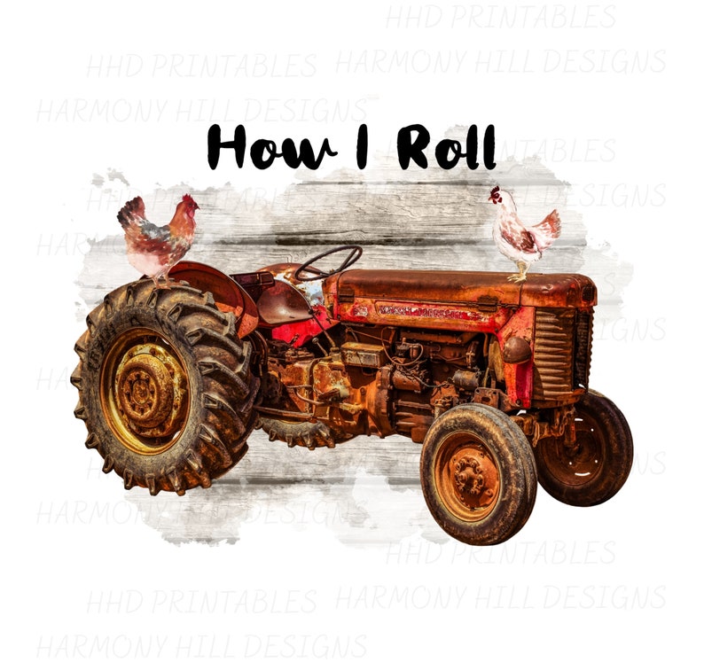 Tractor Printable Old Red Tractor Print Tractor and Chickens - Etsy