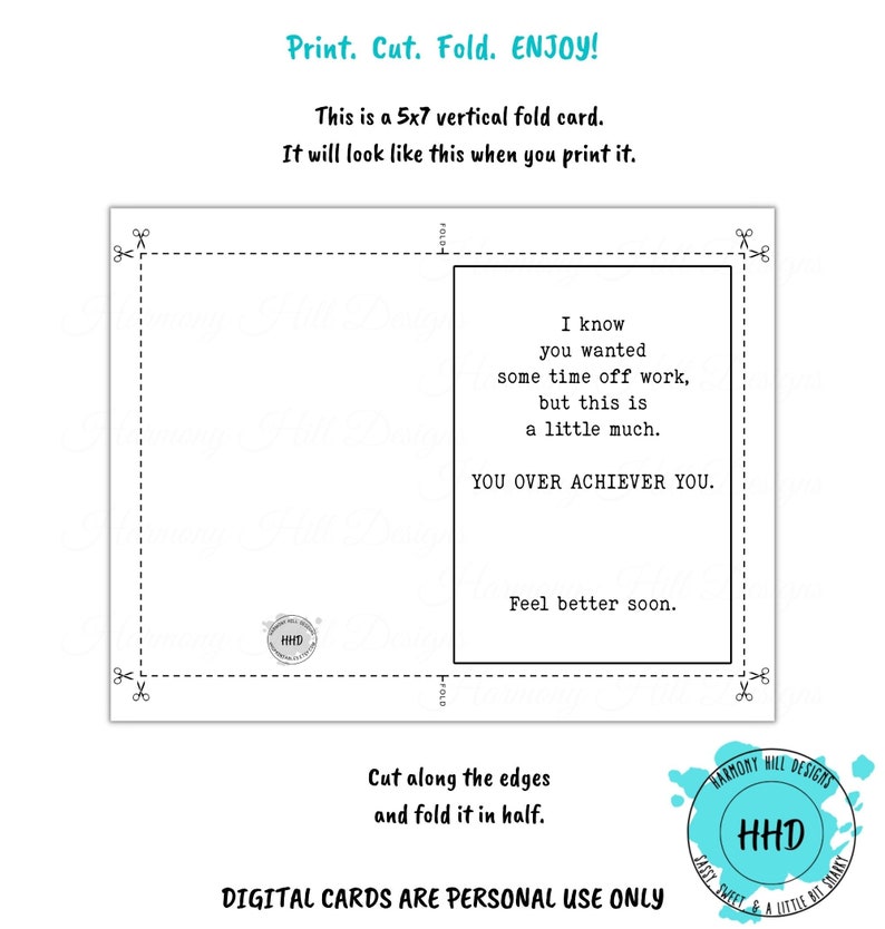 Printable Get Well Soon Card, Over Achiever Card, Get Well Card ...
