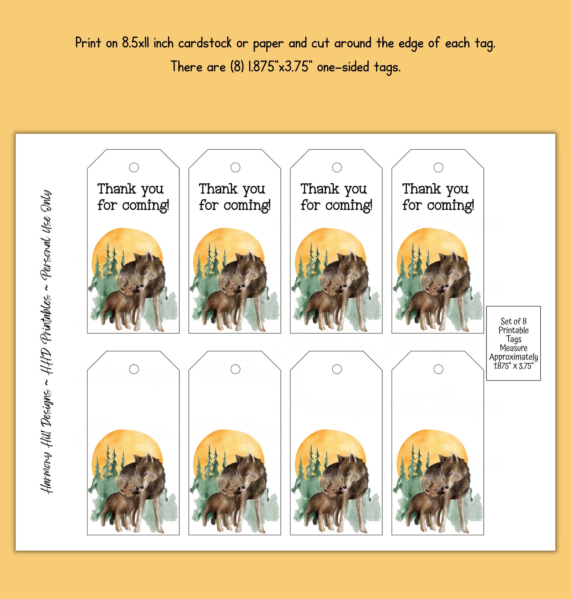 Printable Gift Tags, Wolf Tags, Wolf Shower Thank You, Wolf Birthday ...