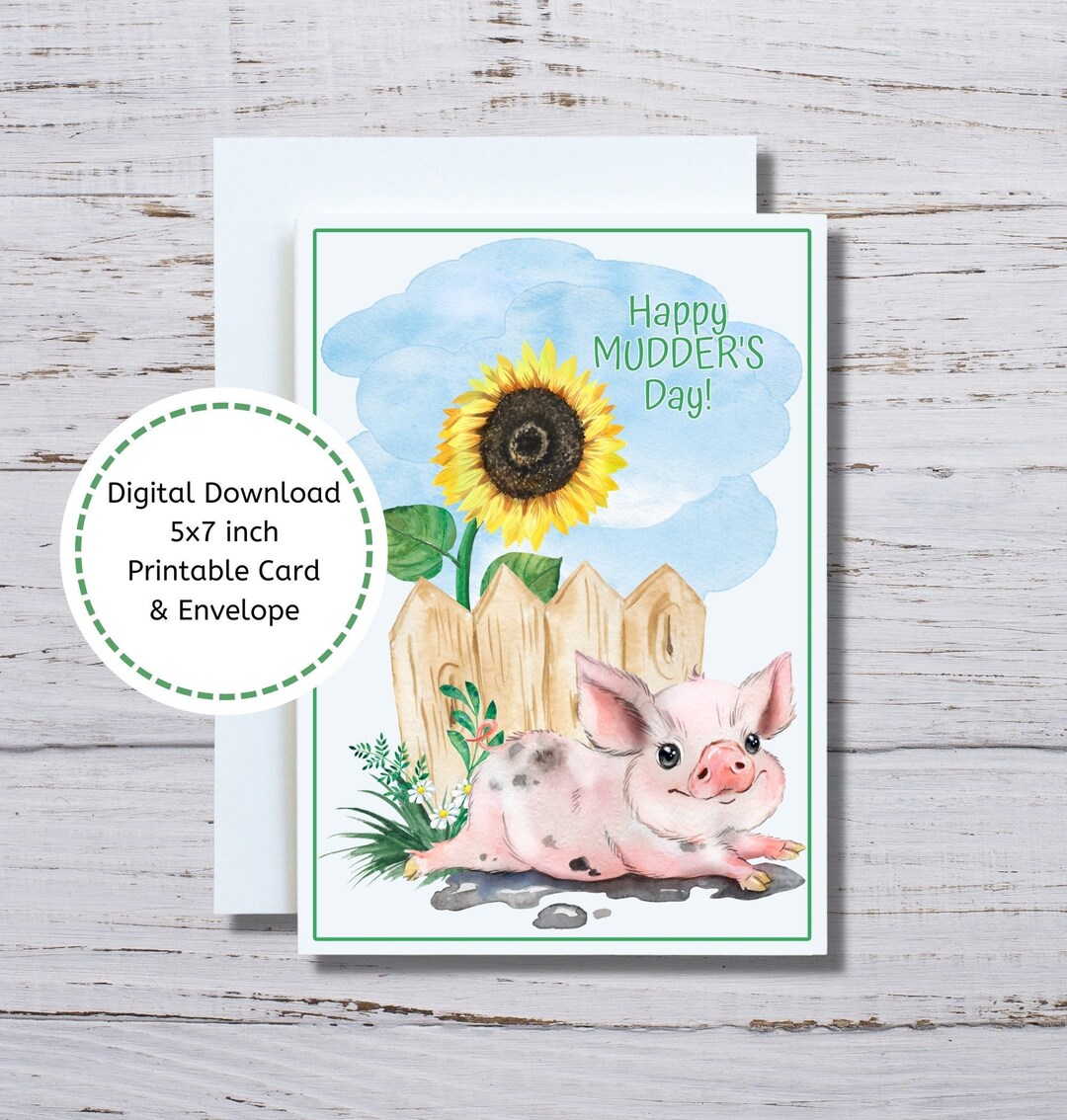 Printable Mother's Day Card, Pig Mothers Day Card, Mother's Day Card ...