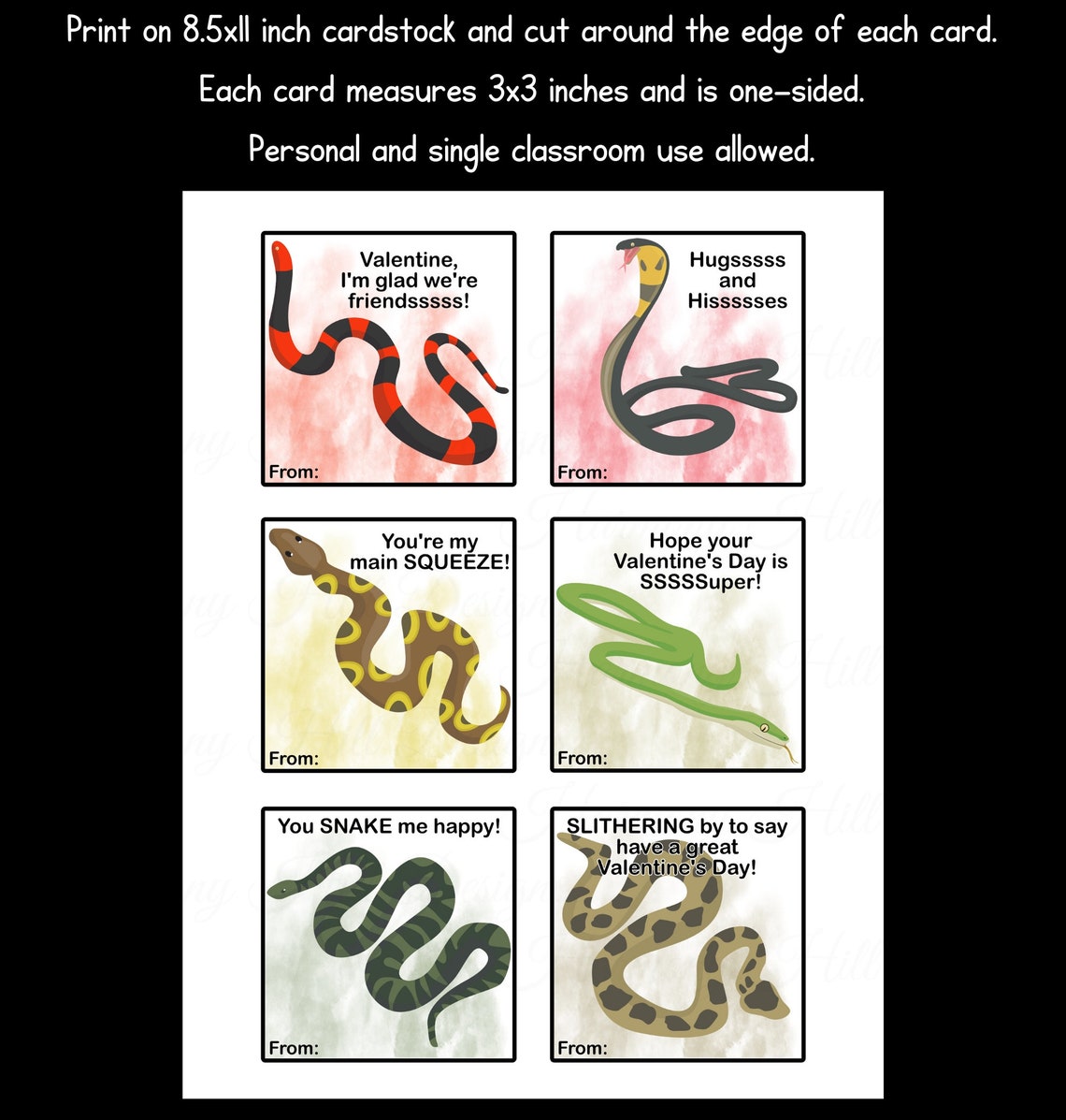 Snake Valentine Cards, Printable Snakes Valentines, Printable Valentine ...