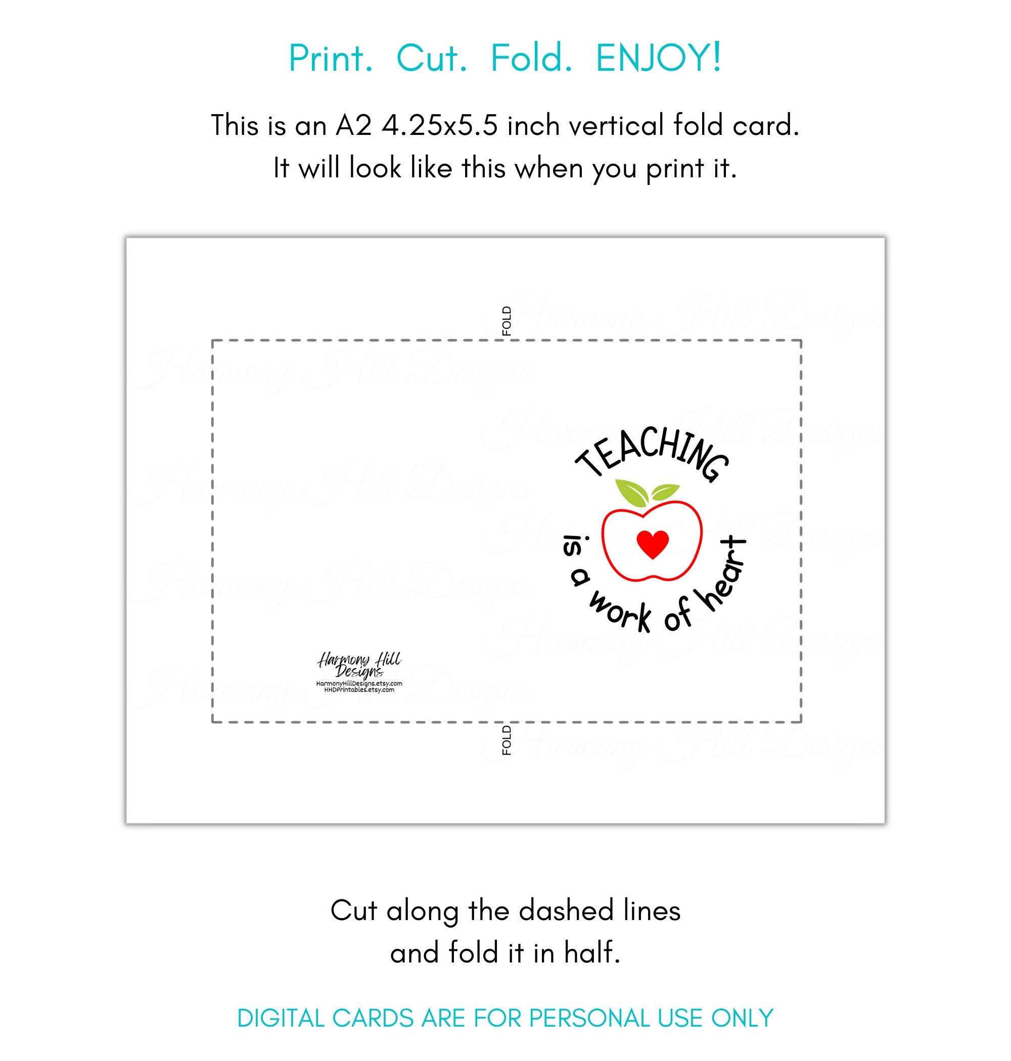 Teaching is a Work of Heart, Teacher Appreciation Card, Teacher Thank ...