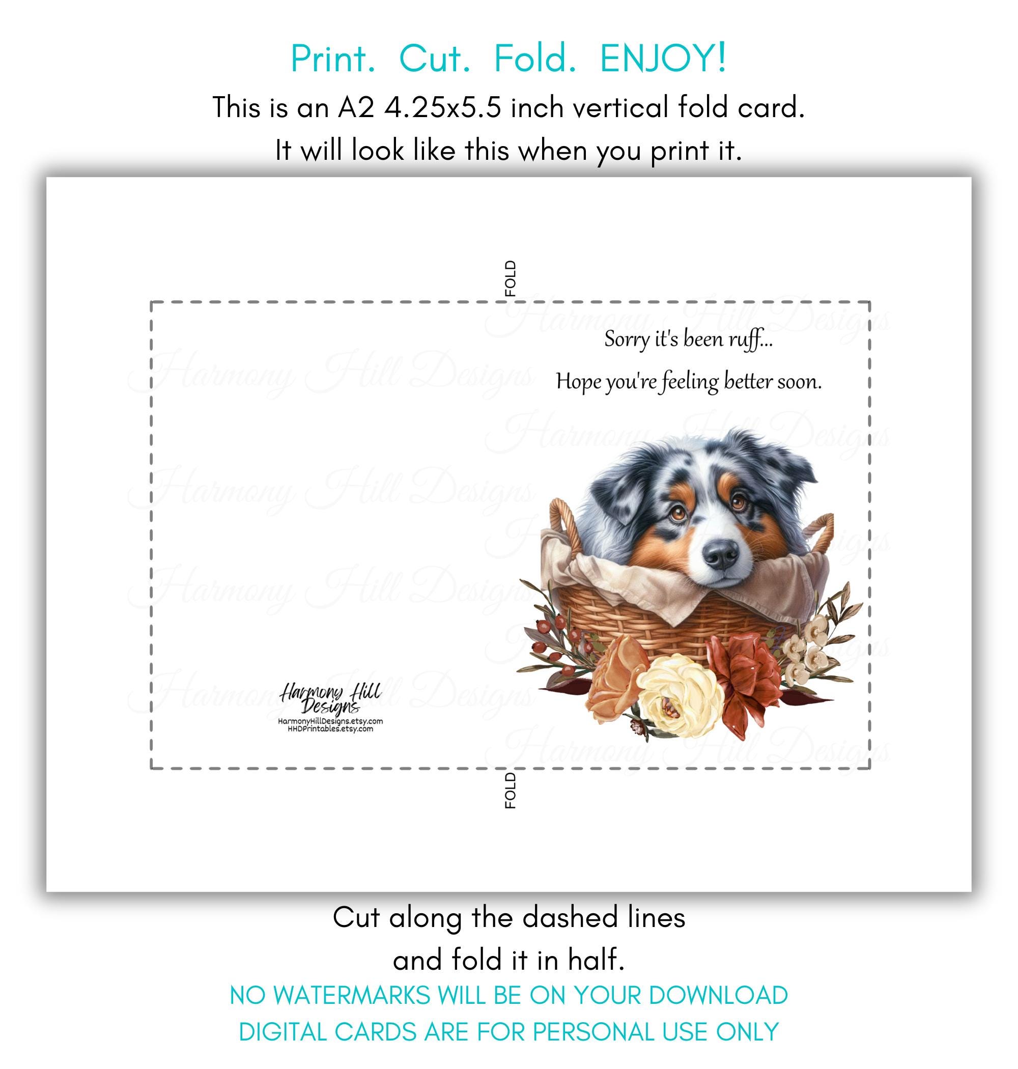 Get Well Card, Printable Card, Dog Theme Get Well Card, Dog Lover Feel ...