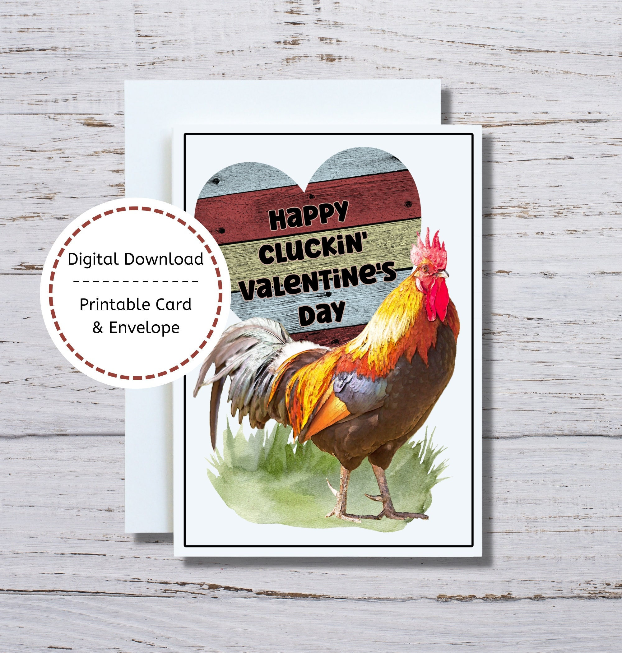 Rooster Valentine Card, Printable Rooster Valentine Card, Happy Cluckin ...