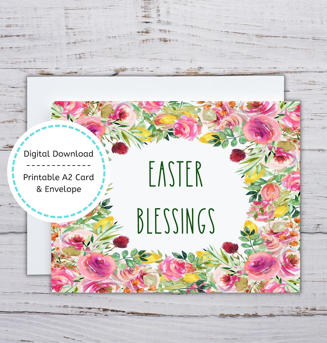 Easter Blessings Card, Printable Card, Easter Flowers Card, Easter Card ...