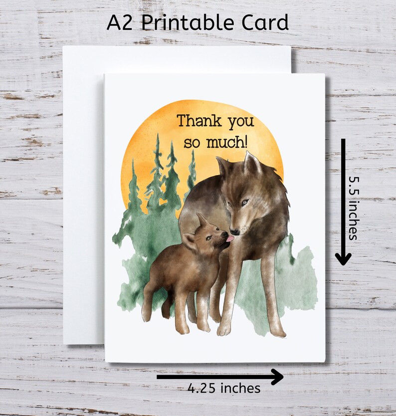 Wolf Thank You Card, Wolf Theme Baby Shower, Wolf Mom and Baby ...