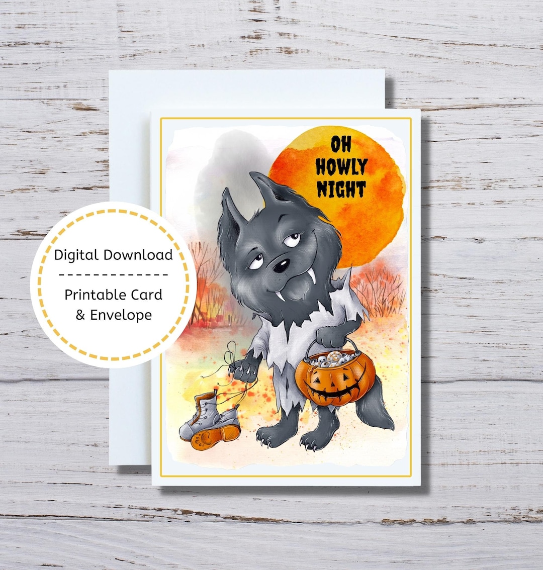 Werewolf Card, Halloween Werewolf Card, Werewolf Printable Card ...