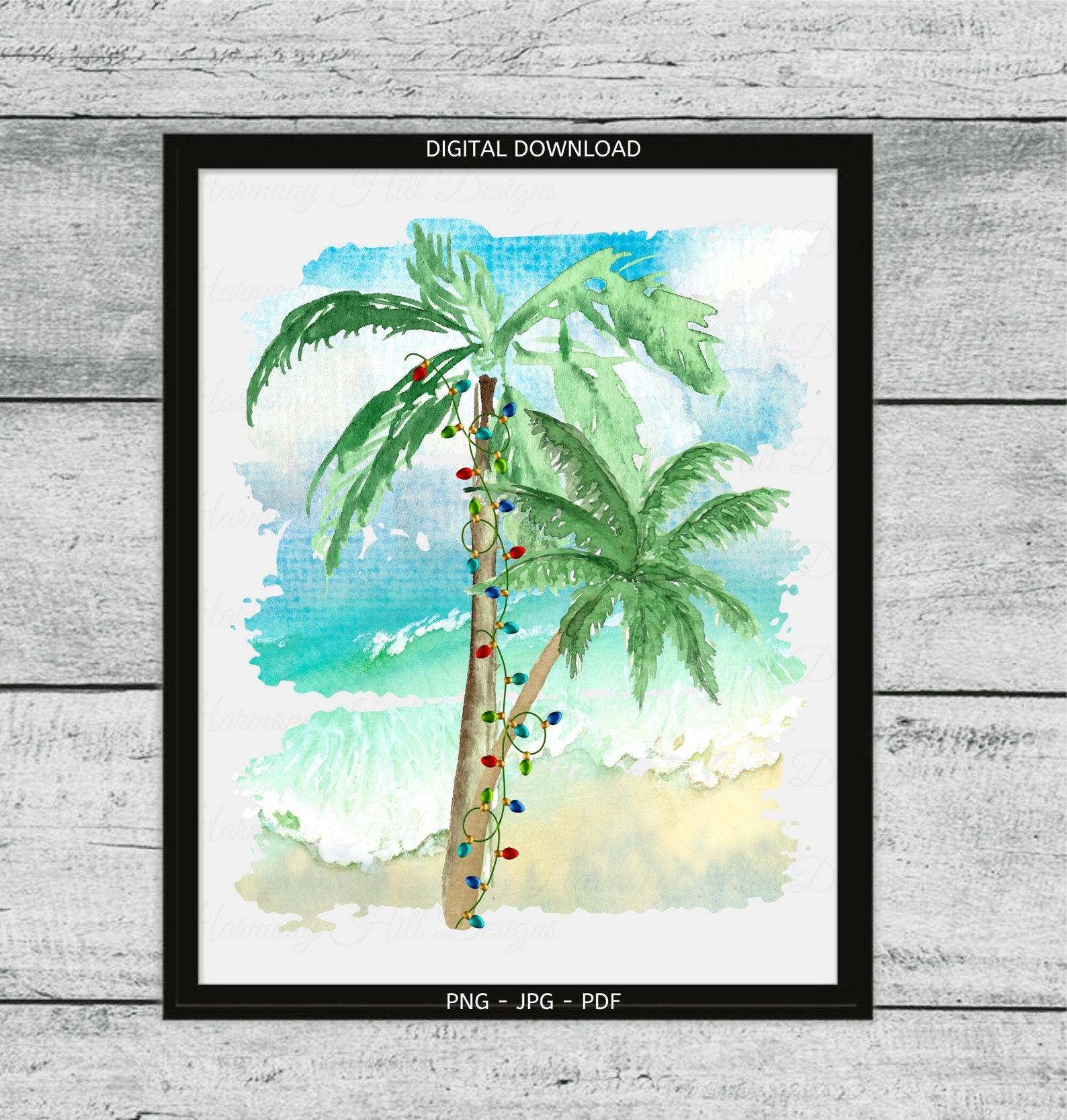 Christmas Palm Trees Print, Palm Trees With Christmas Lights, Beach ...