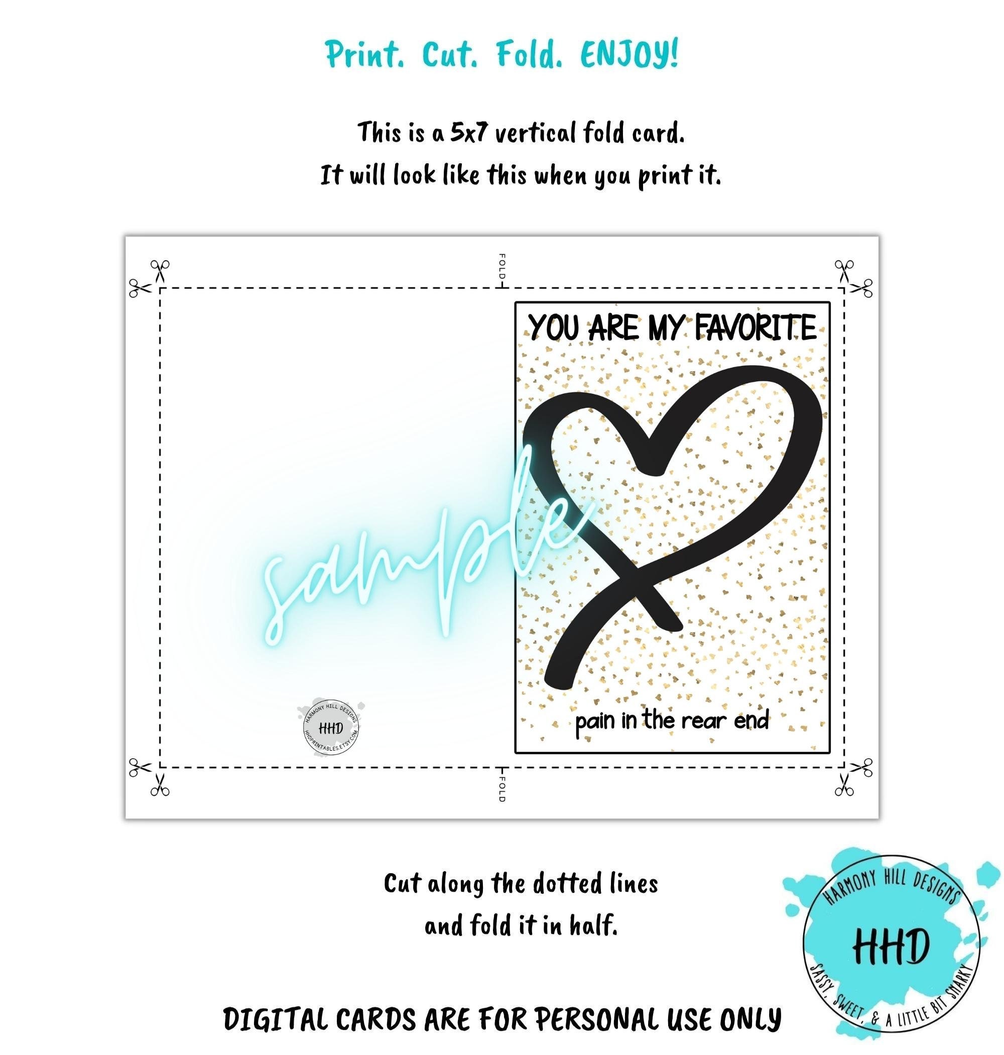 You Are My Favorite Pain in the Rear End, Printable Funny Love Card ...