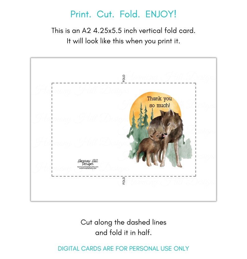 Wolf Thank You Card, Wolf Theme Baby Shower, Wolf Mom and Baby ...