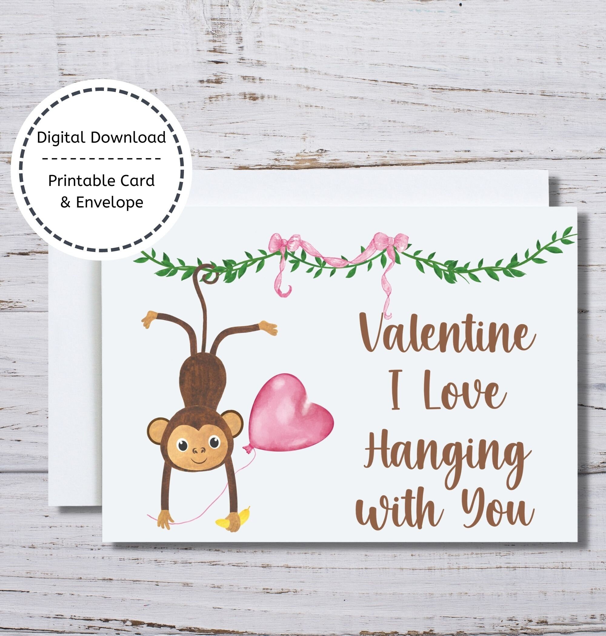 Monkey Valentine Card, Monkey Hanging With You, Monkey Card, Valentine ...