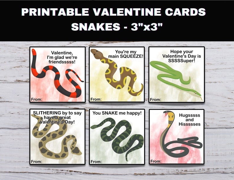 Snake Valentine Cards, Printable Snakes Valentines, Printable Valentine ...