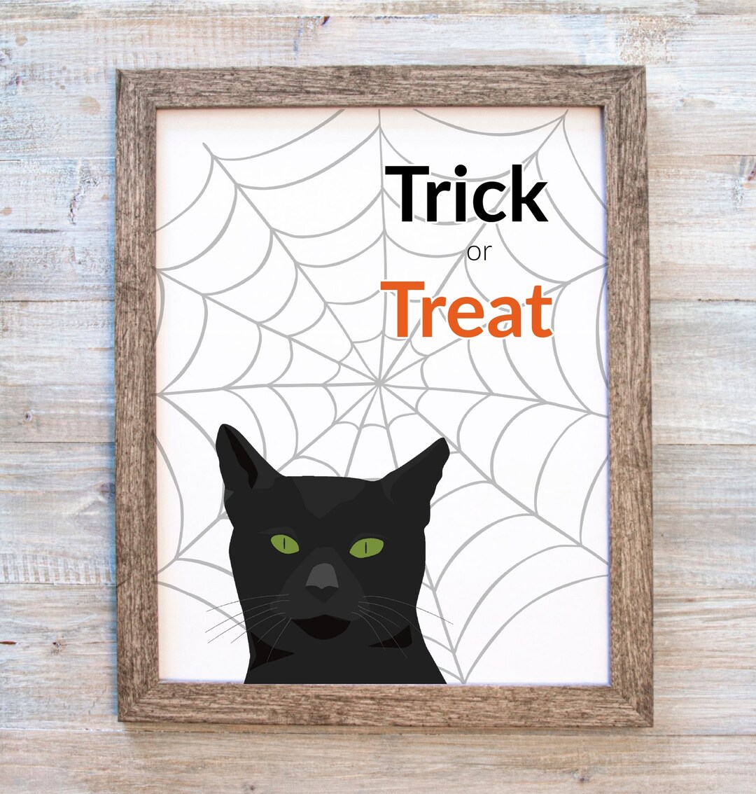 Trick or Treat Print, Black Cat Printable, Halloween Wall Art ...