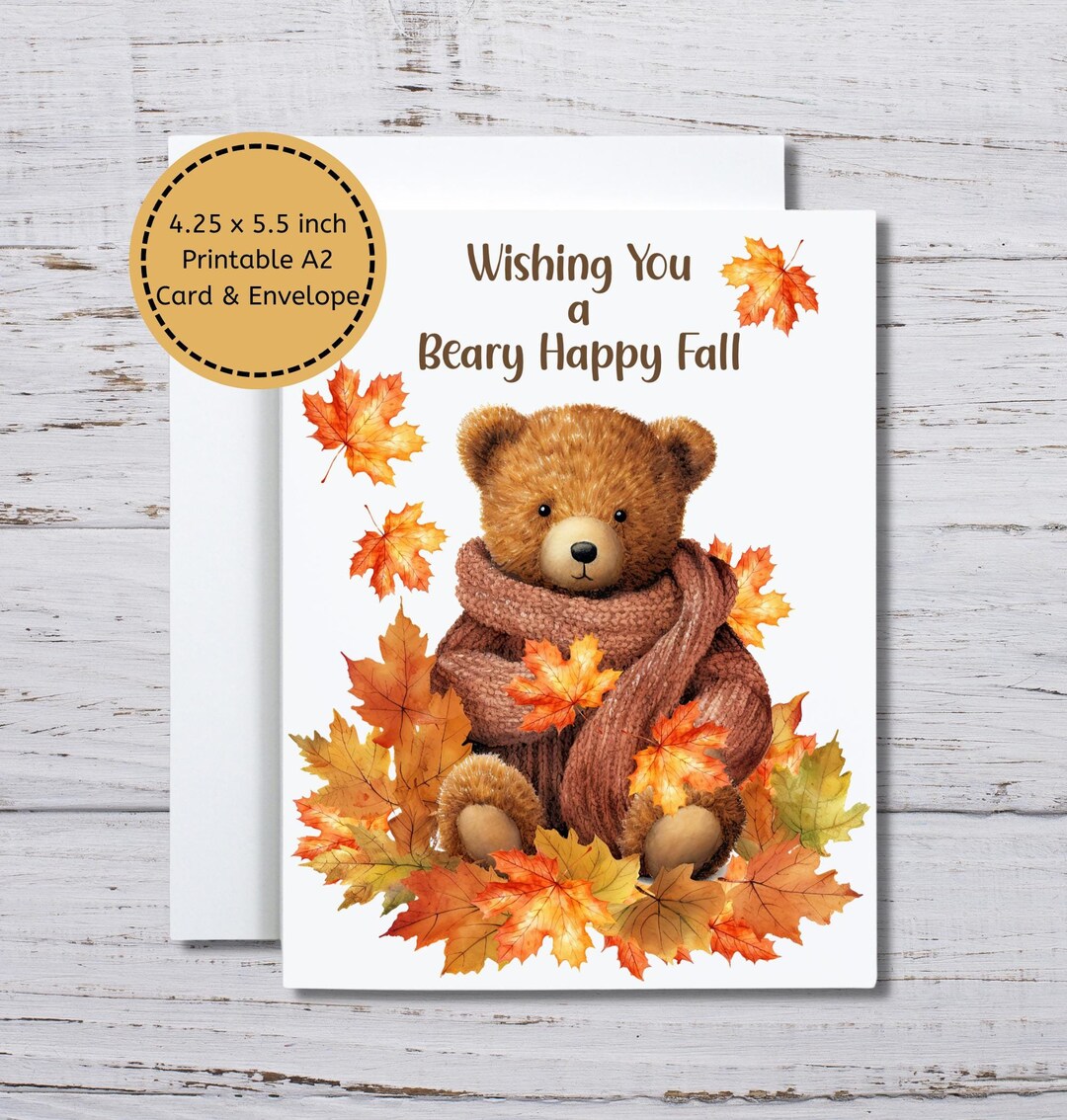 Bear Fall Card, for Him, for Her, for Friend, Beary Happy Fall, Bear ...