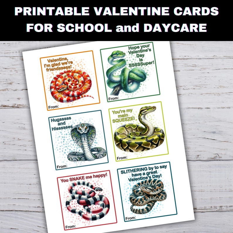 Snake Valentines, Printable Snakes Vday Cards, Printable Valentine ...