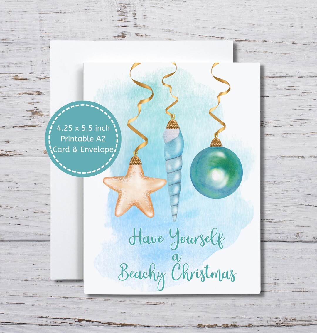 Beach Christmas Card, Beachy Theme Printable Card, Have Yourself a Beachy Christmas, for Friends ...