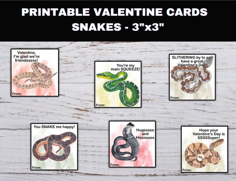 Snake Valentine Cards, Printable Snakes Valentines, Printable Valentine ...