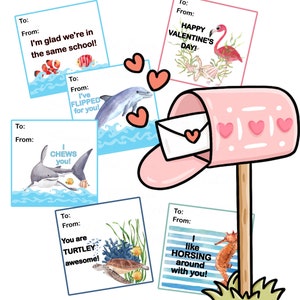 Ocean Valentine's Day Cards, Valentines for School, Printable Valentine ...