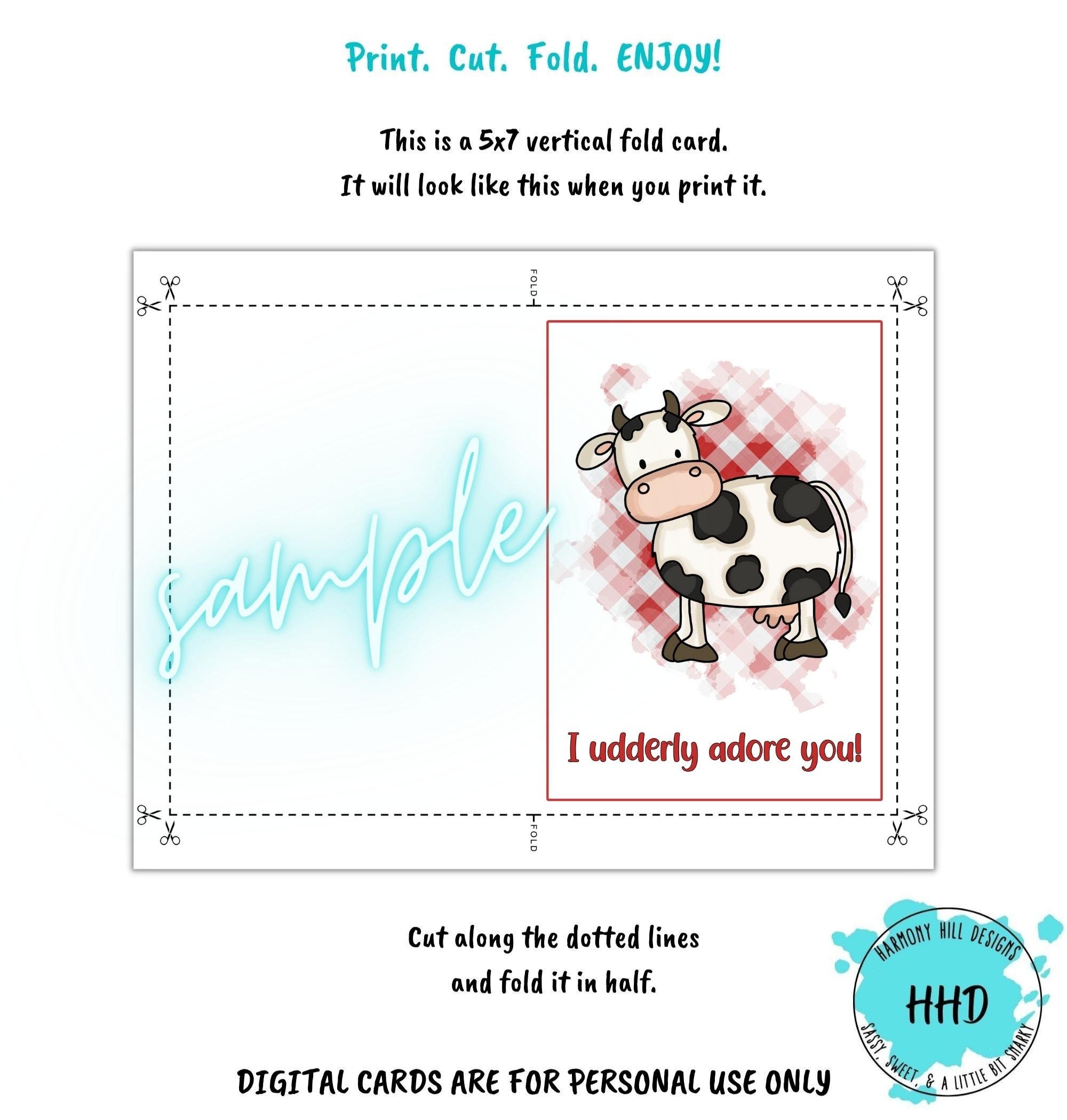 Funny Cow Card, Printable Cow Card, Punny Cow Card, Cow Card to Print ...