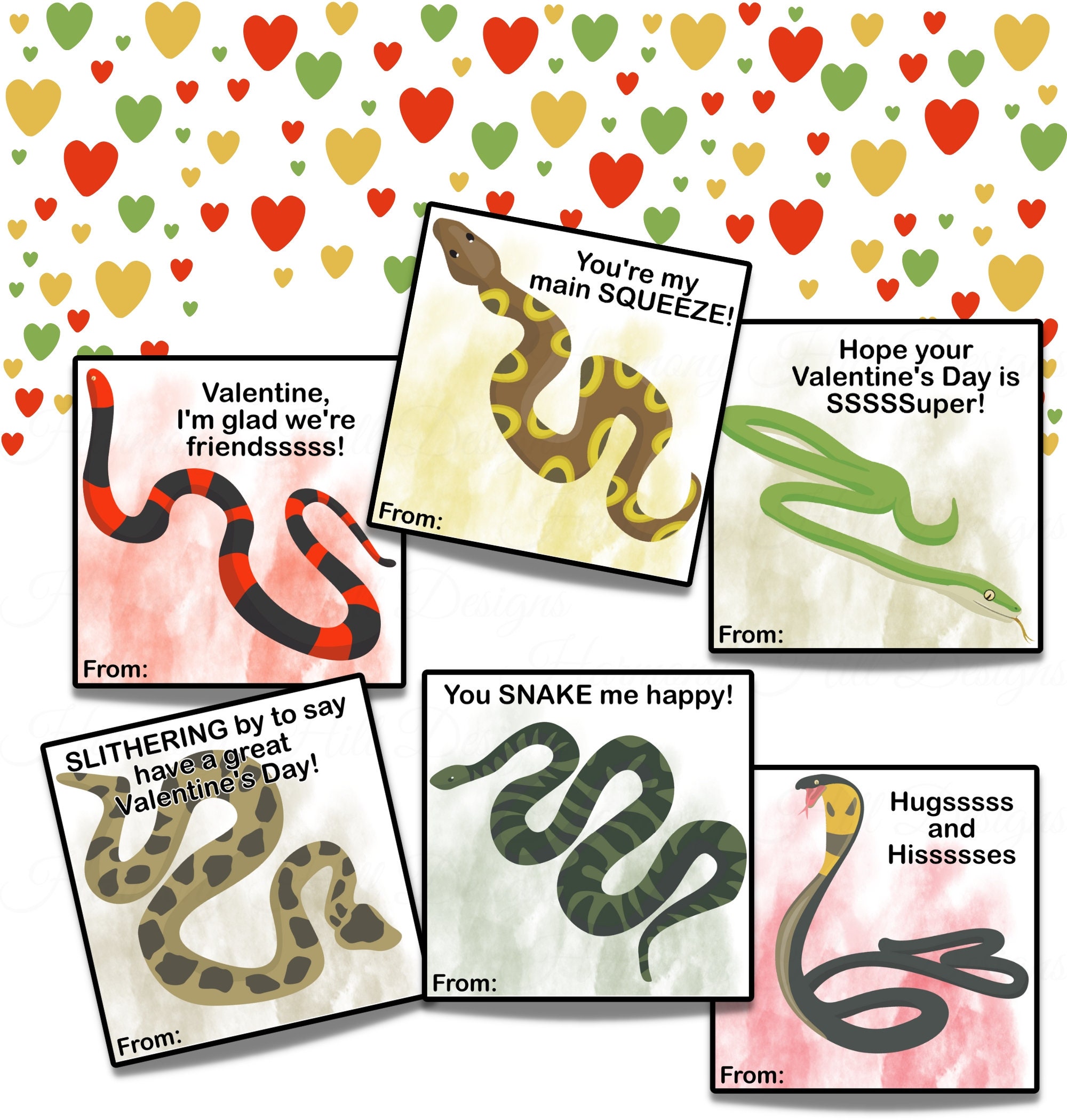 Snake Valentine Cards, Printable Snakes Valentines, Printable Valentine ...