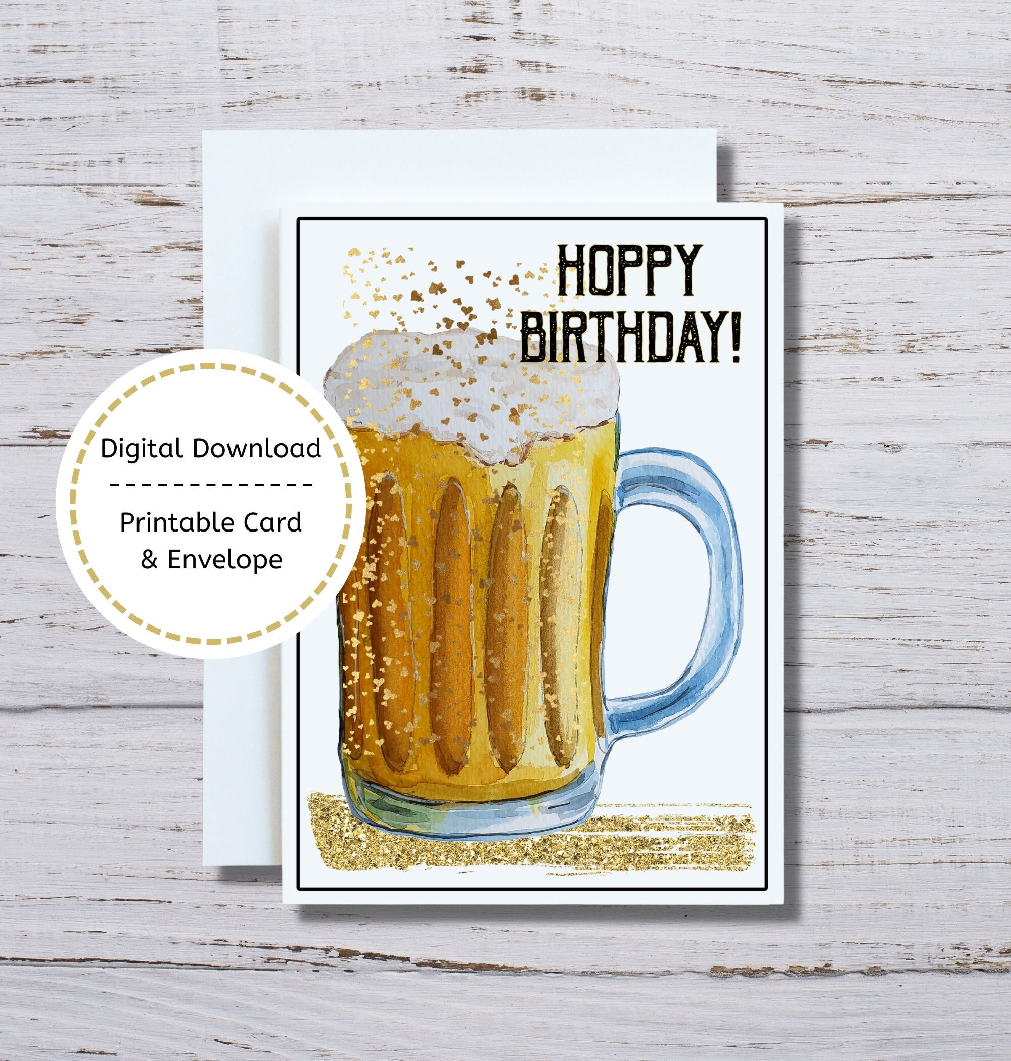 Beer Birthday Card, Printable Hoppy Birthday Card, Beer Drinker ...