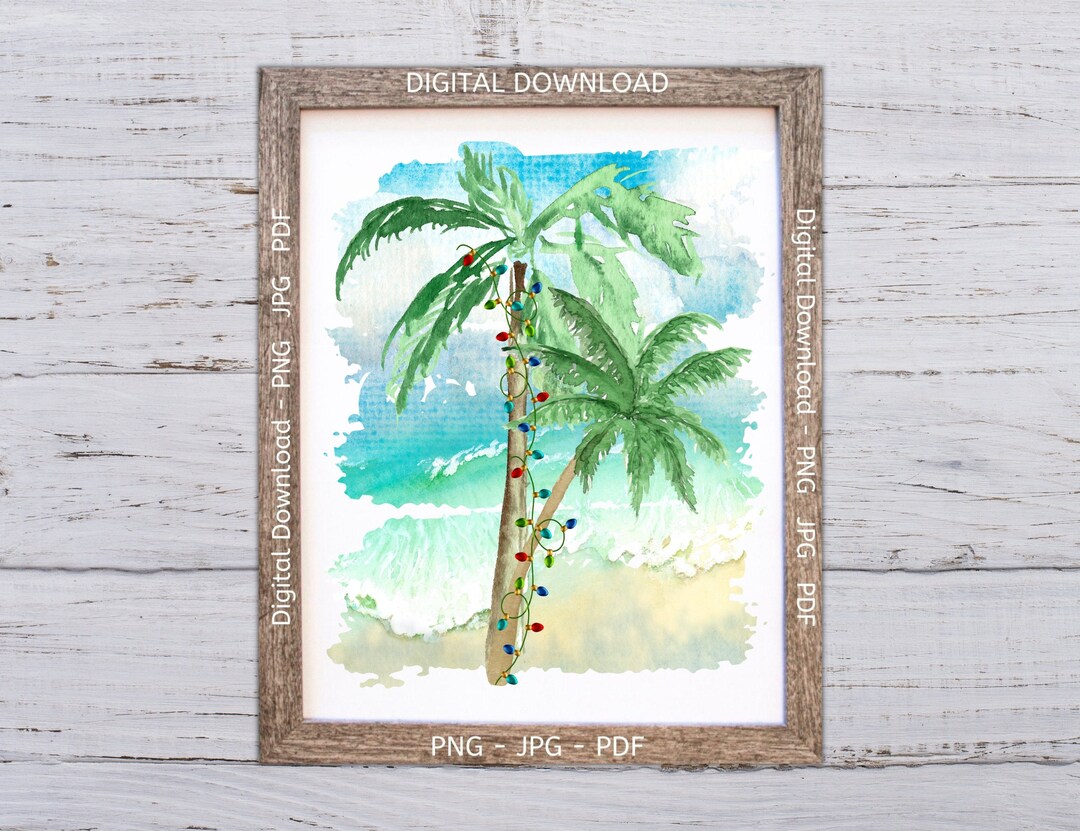 Christmas Palm Trees Print, Palm Trees With Christmas Lights, Beach ...