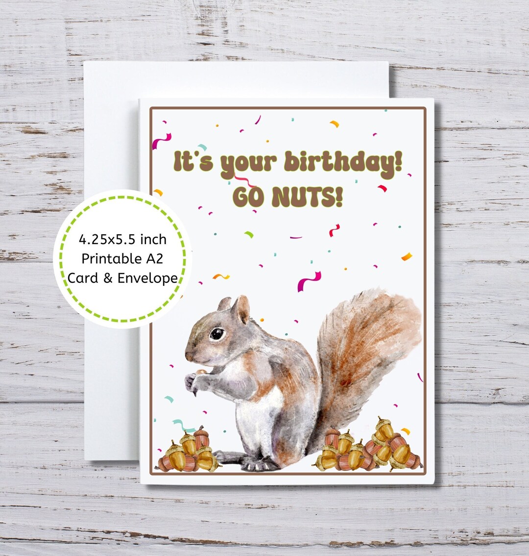 Squirrel Birthday Card, It's Your Birthday Go Nuts, Pun Birthday Card ...