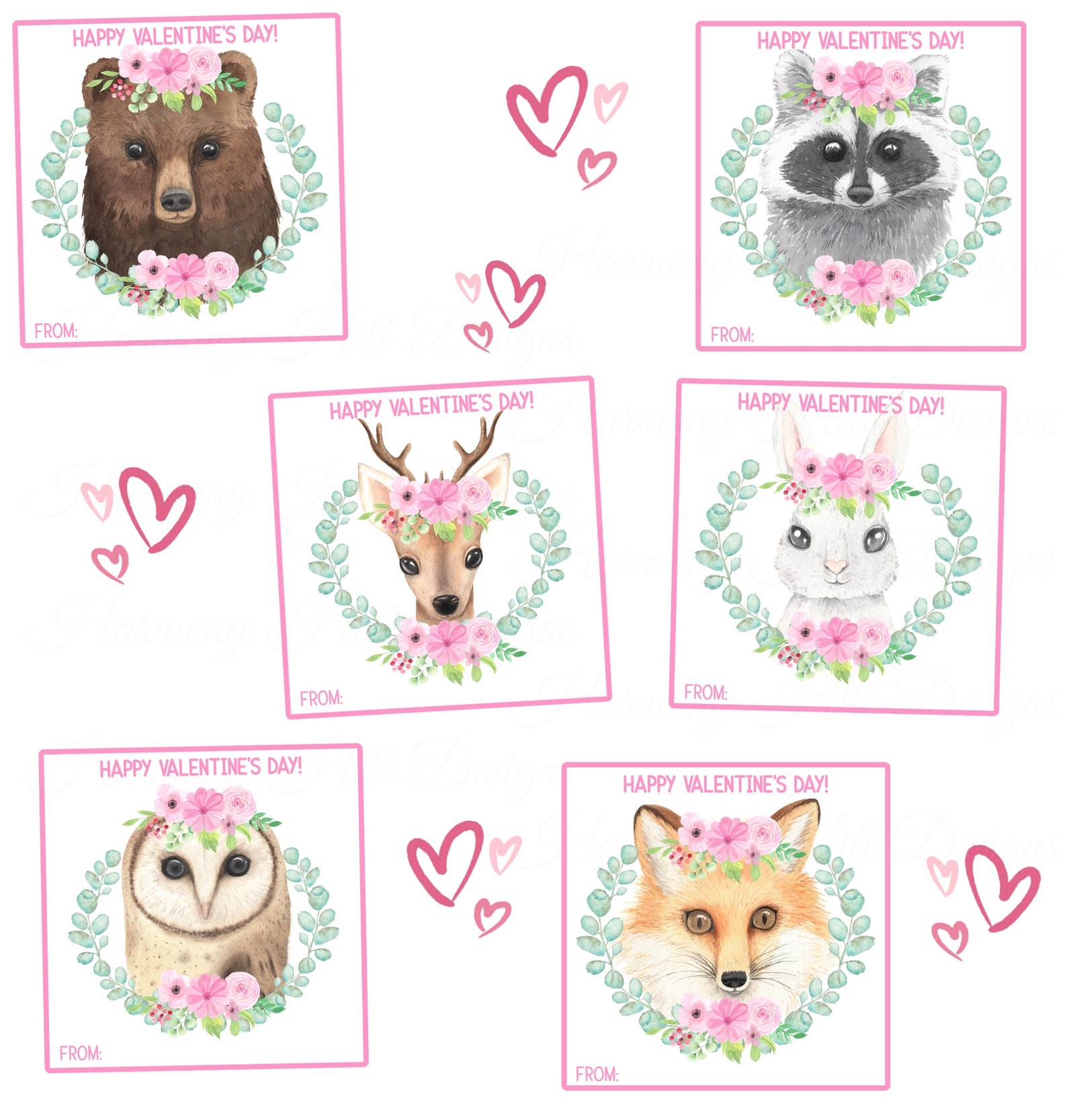 Baby Animal Valentines, Printable Valentine Cards for School, Classroom ...