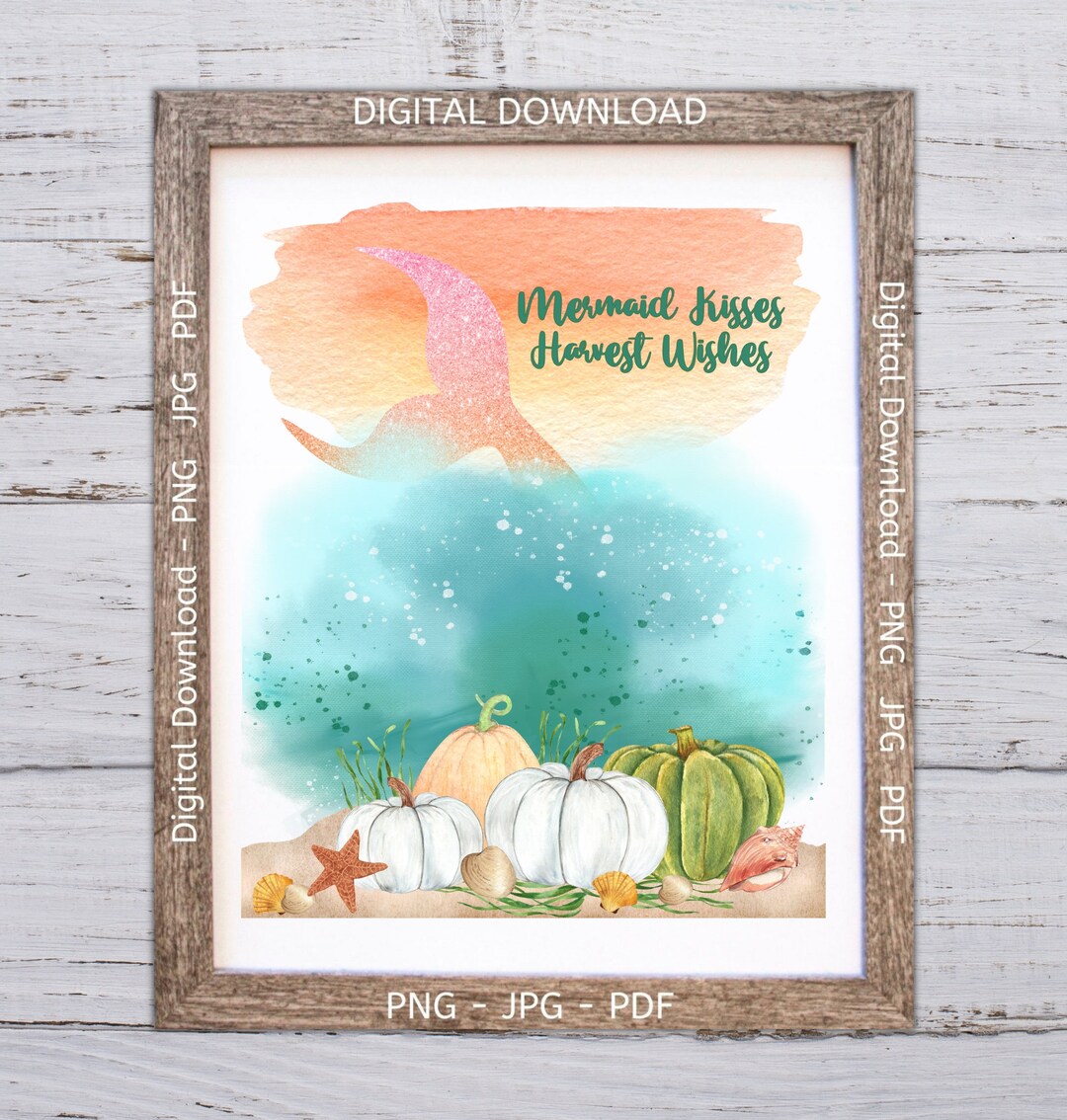 Mermaid Kisses, Mermaid Printable Wall Art, Fall Mermaid Wall Decor ...